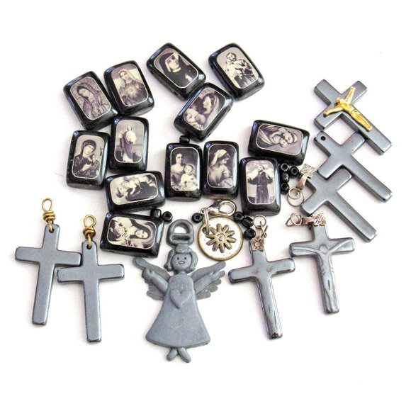 Office | Religious Bead Lot For Jewelry Making Christian Saints ...